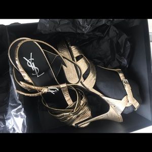 Yves Saint Laurent | Shoes | Brand New Ysl Tribute Platforms In Gold ...